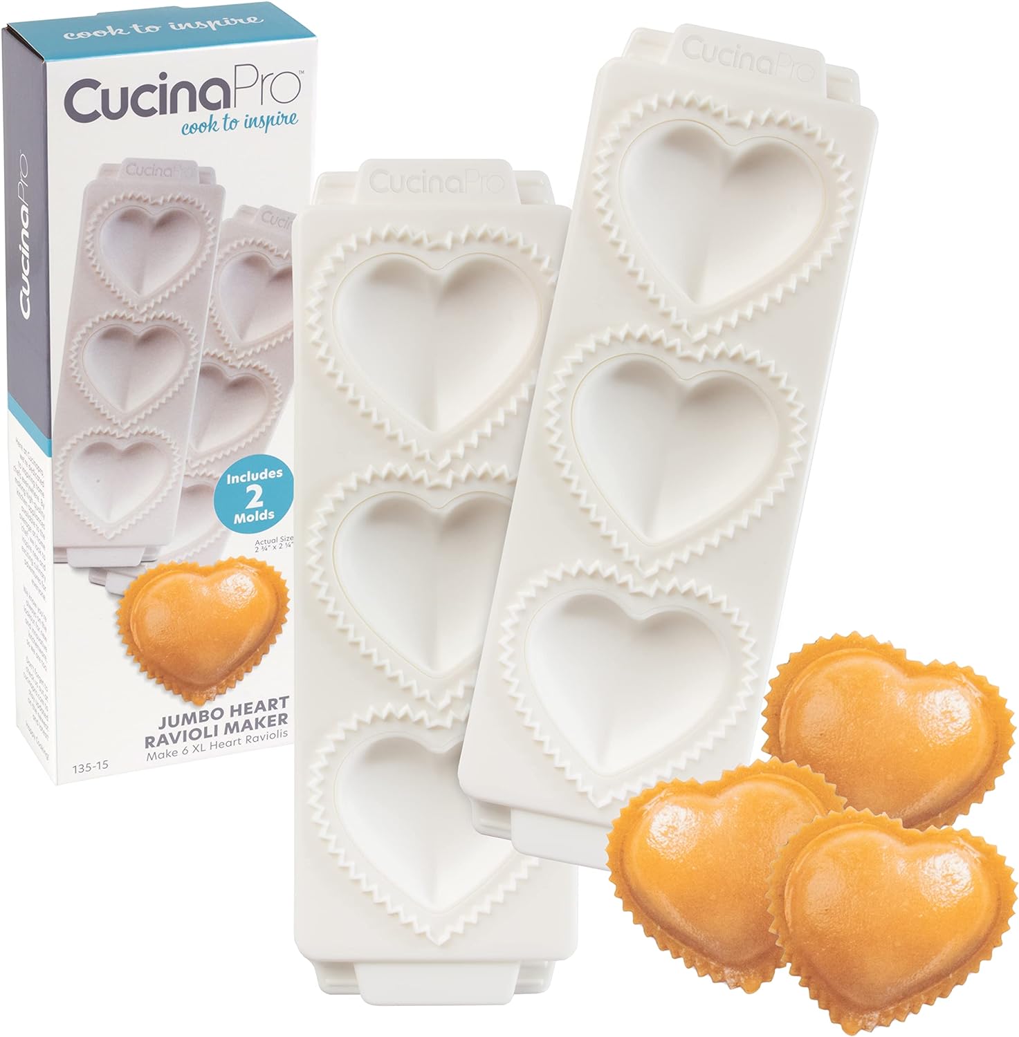 CucinaPro 3" Heart Shaped Ravioli Molds (2 Pack) - Makes 3