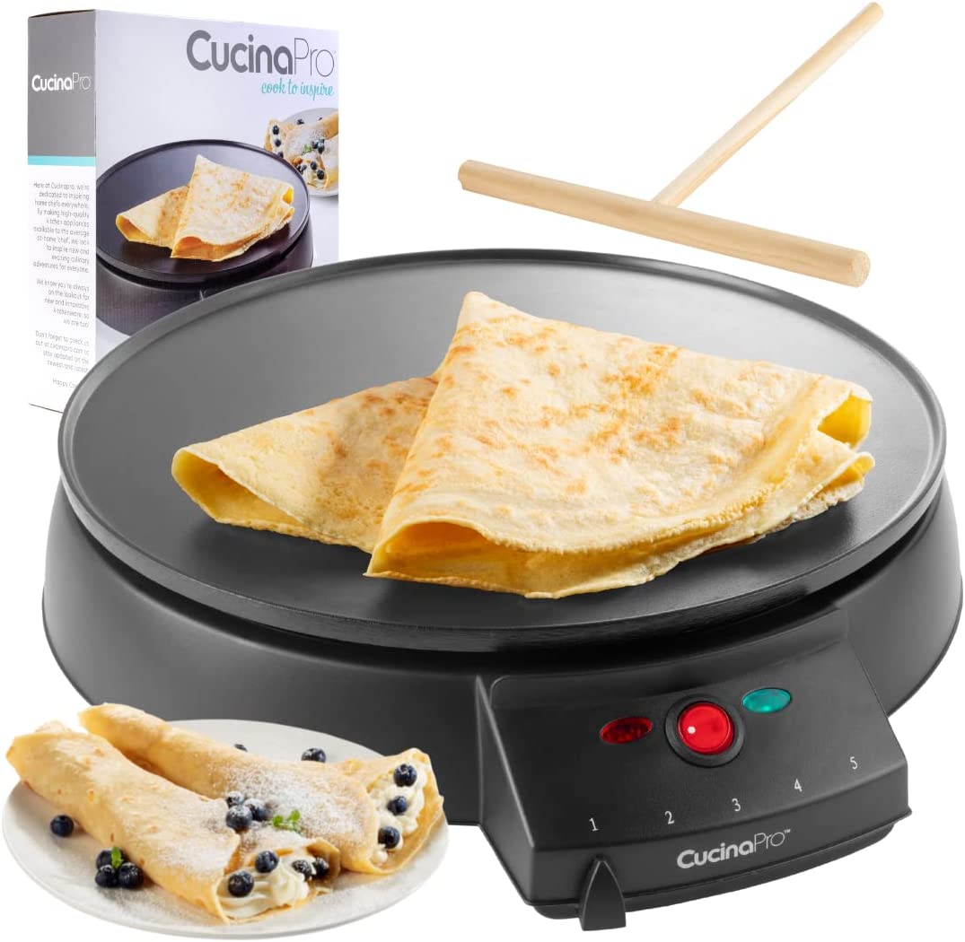CucinaPro Electric Nonstick 12" Crepe Maker with Batter Spreader and S